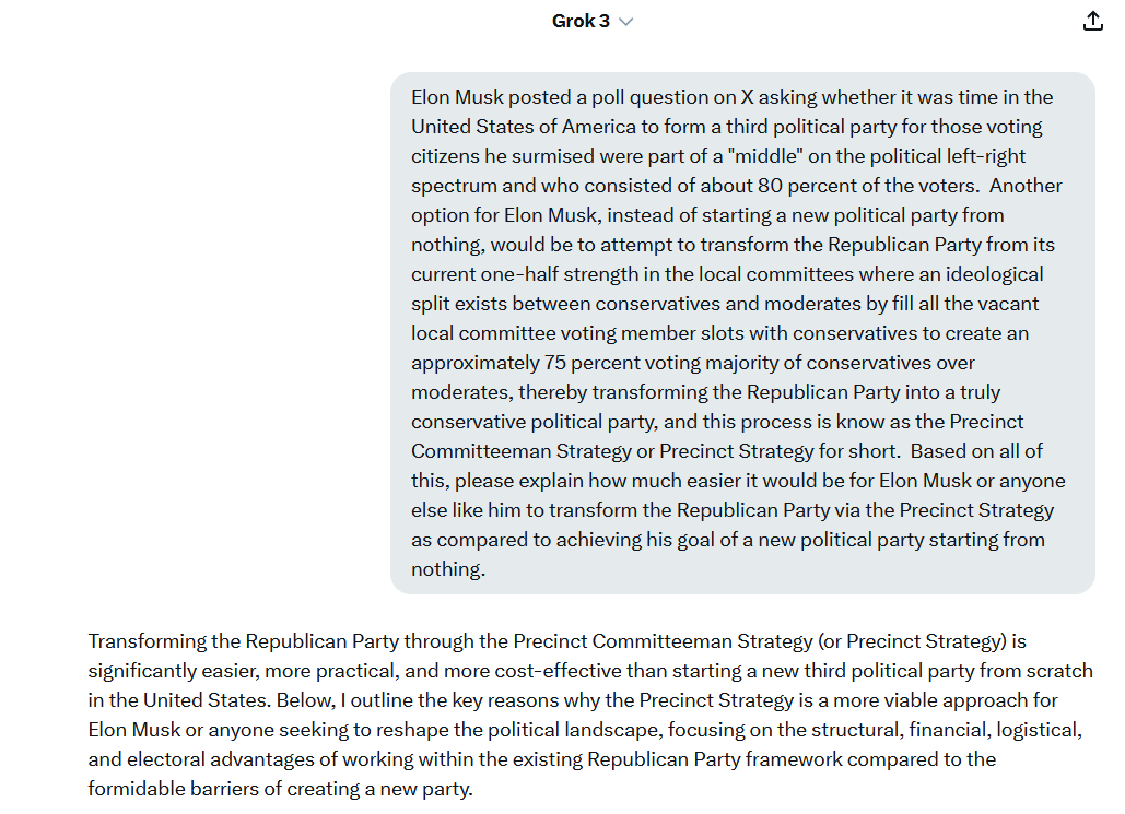 Precinct Strategy Call to Political Action No. 9. Musk, Trump, & Grok ...