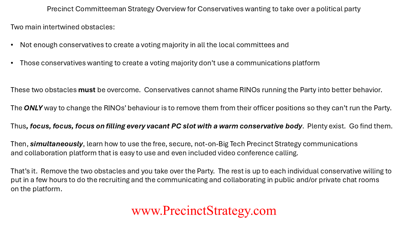 Precinct Strategy First Step: Take over a political party. Dan Schultz ...