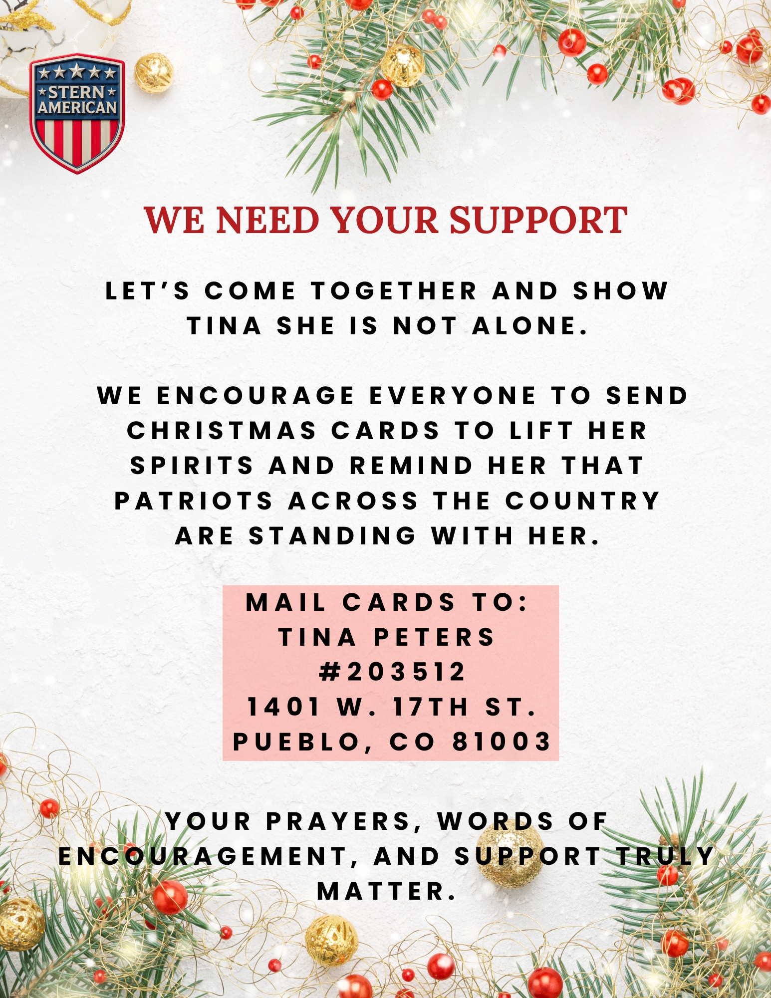 Please Send Christmas Cards to Tina Peters: Request from Steve Stern of ...