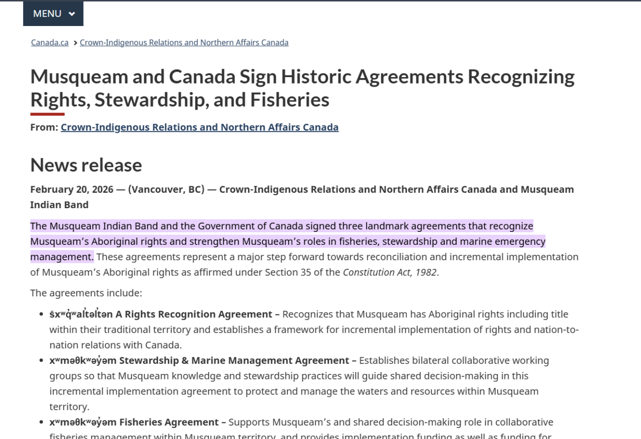 The Musqueam Band and Govt of Canada Signed Away Title Rights to Large ...