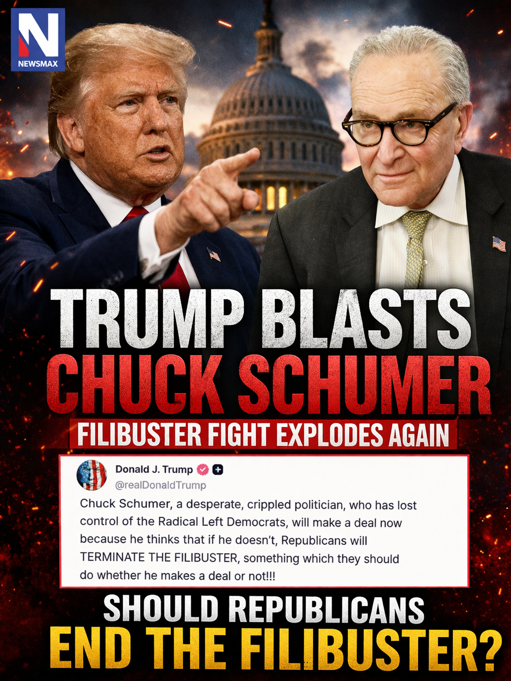 Trump Sounds Off on Schumer—And the Filibuster Fight Is Back Front and ...
